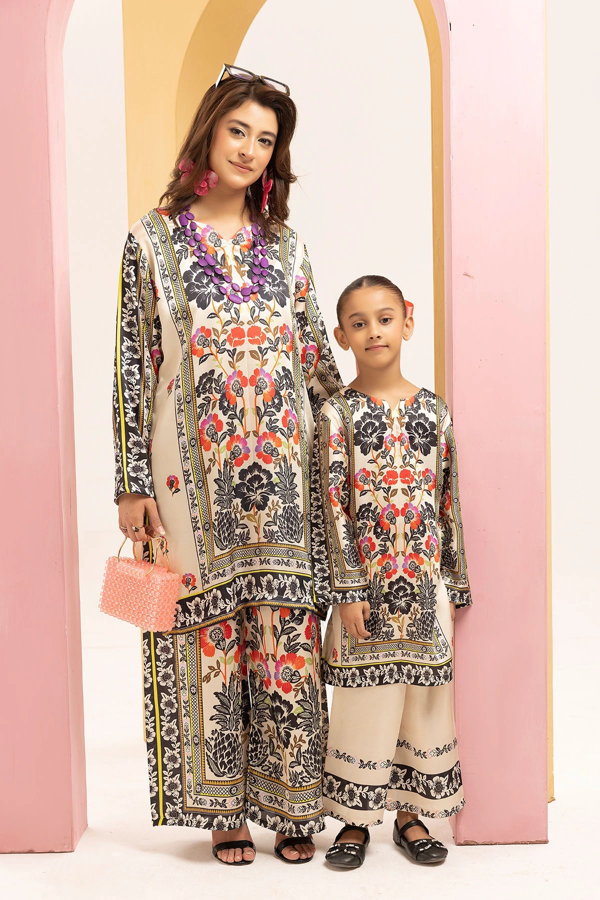 Shiffonz mother and daughter kids luxe silk printed co-ord piece
