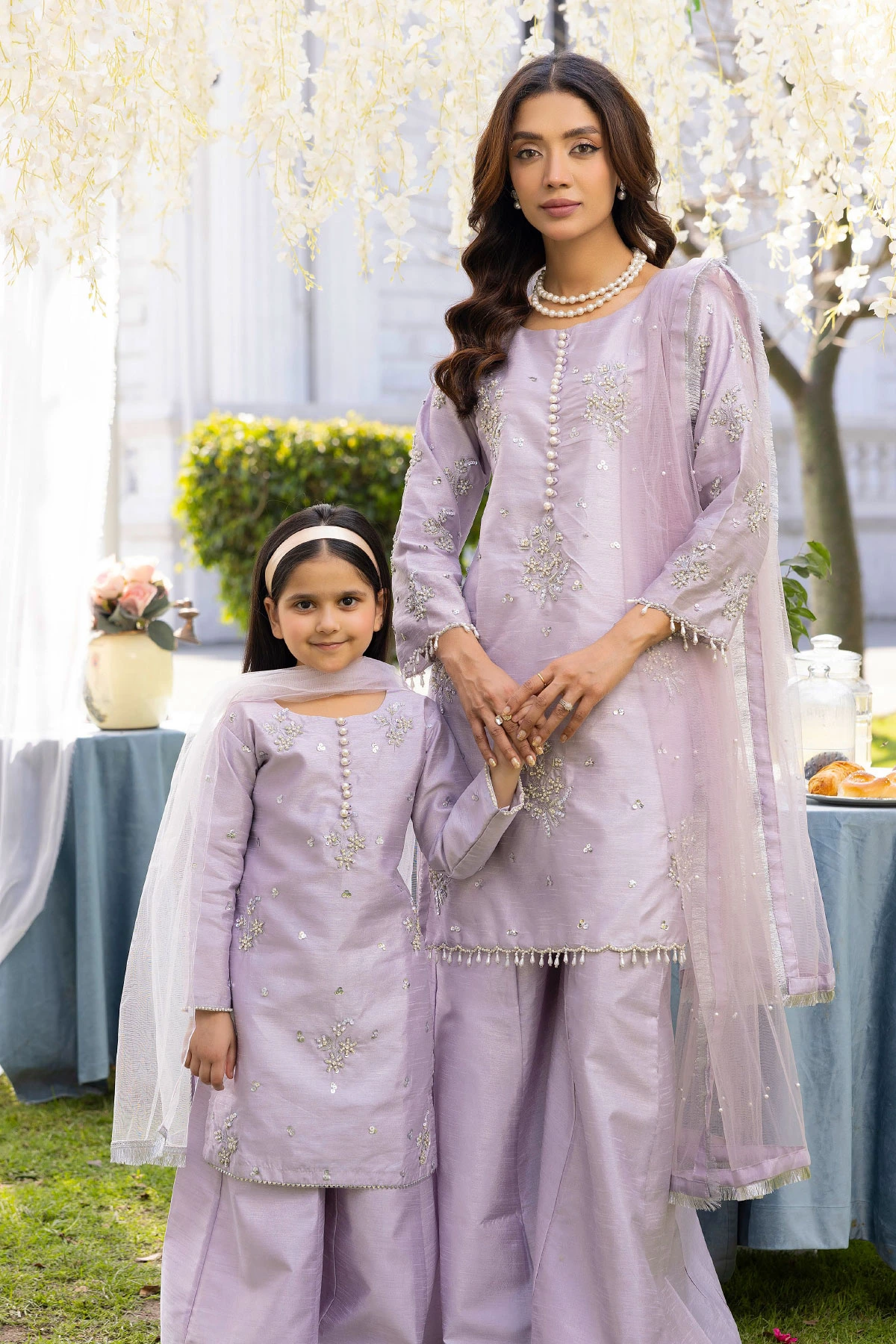 3 Piece kids mother and daughter plazo embroidered suit