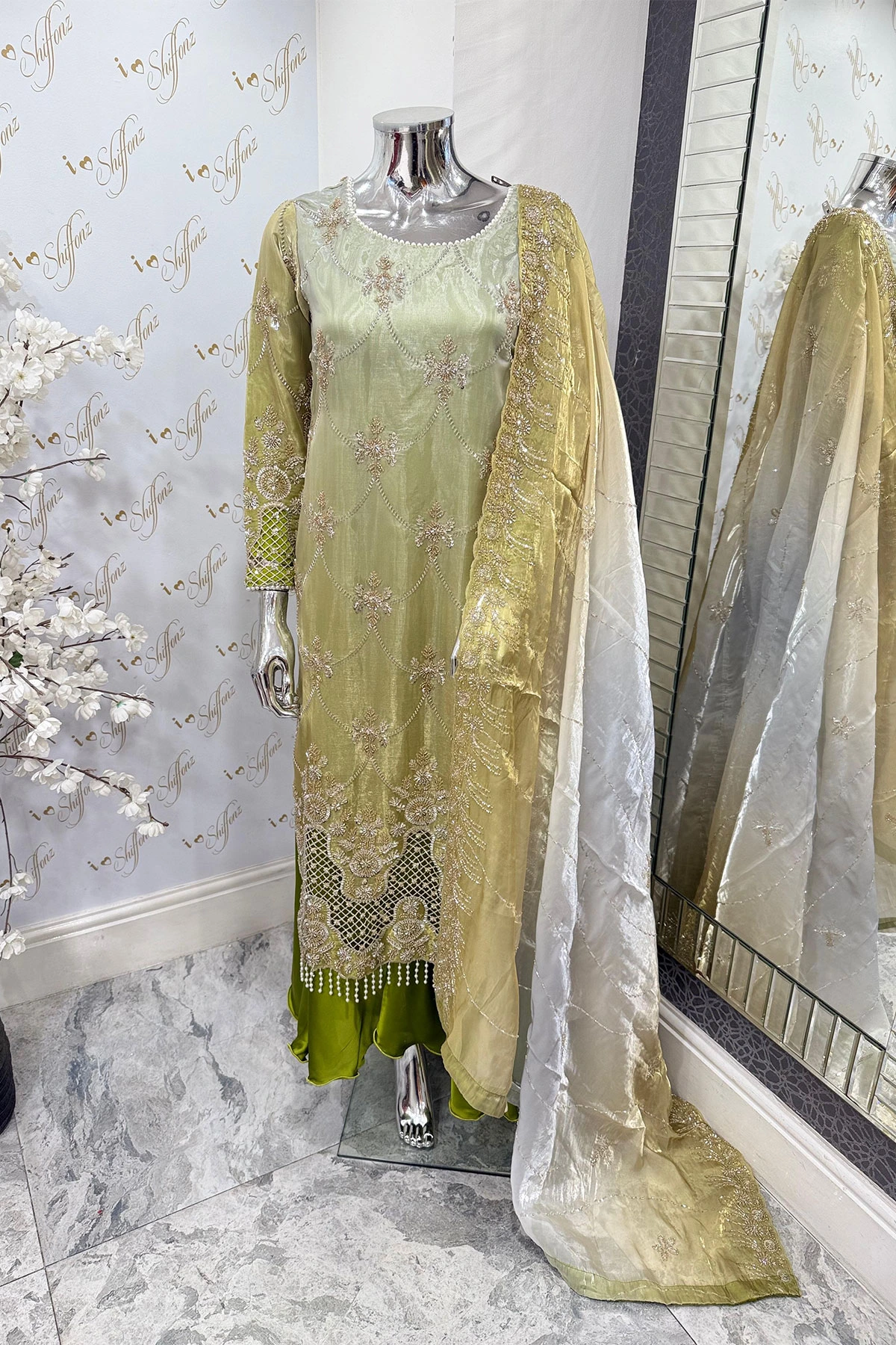 Maya luxe collection embroidered suit with plazo