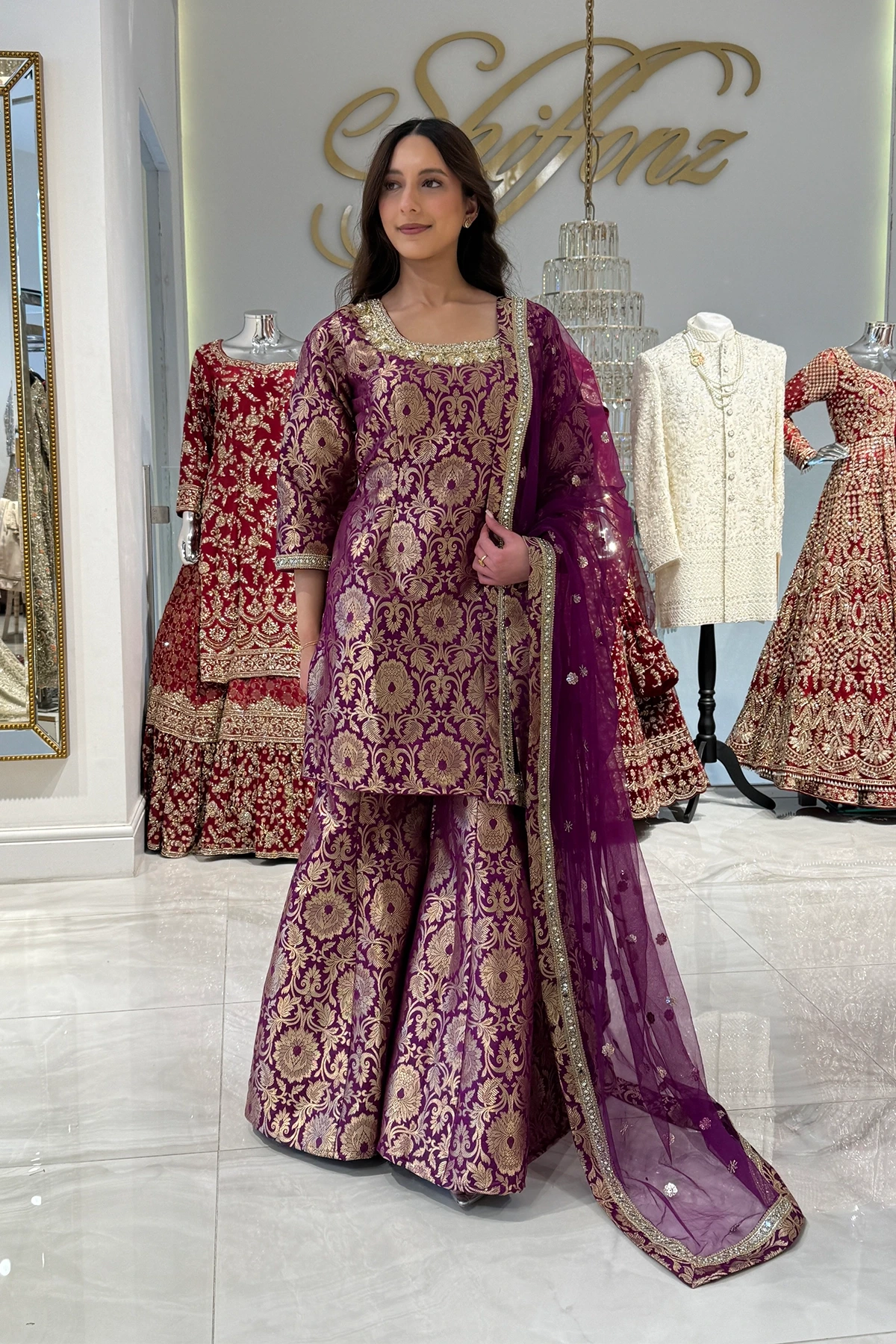 Nayab premium collection 3 piece banarasi sharara suit