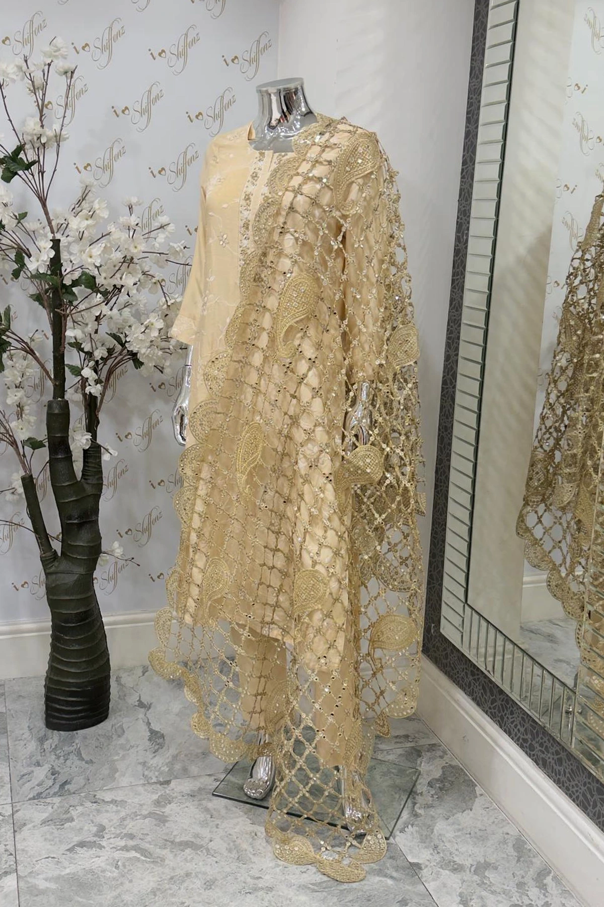Cutwork sheesh patti embroidered dupatta