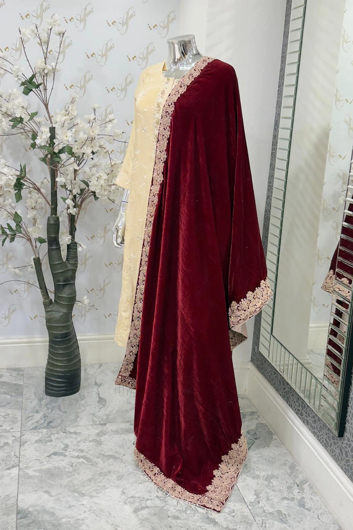 Velvet embroidered luxe shawl